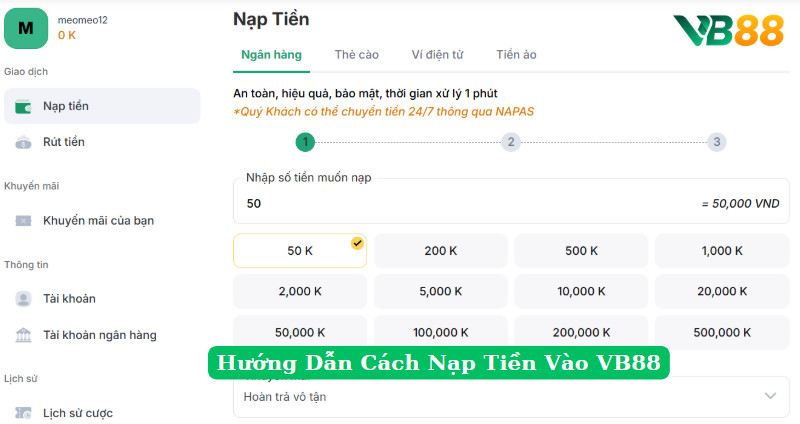 Nạp Rút Tiền VB88 Siêu Nhanh Với Hướng Dẫn Từng Bước